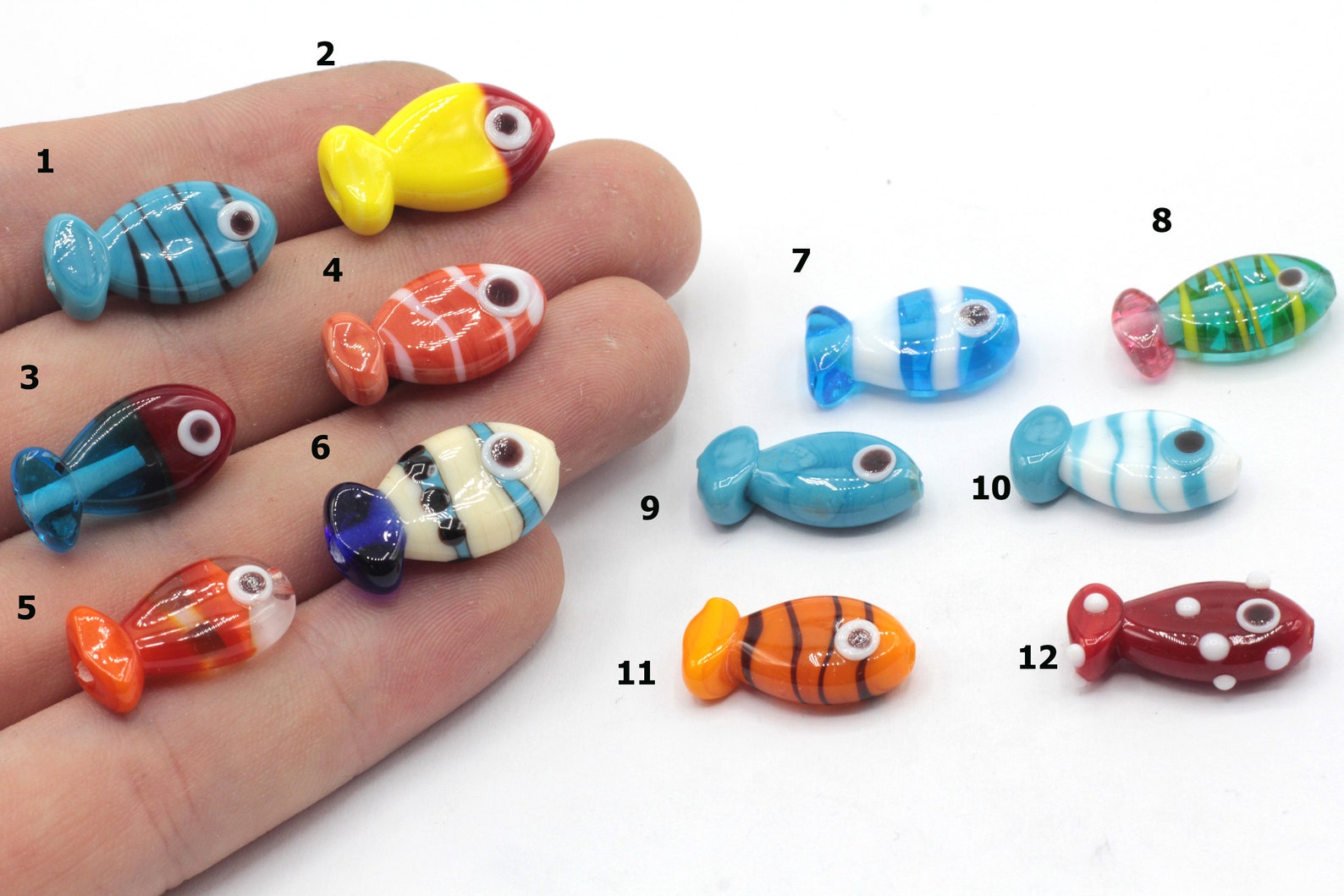 12x23mm Hand Made Murano Glass Fish Beads, Murano Fish Charm, Murano ...