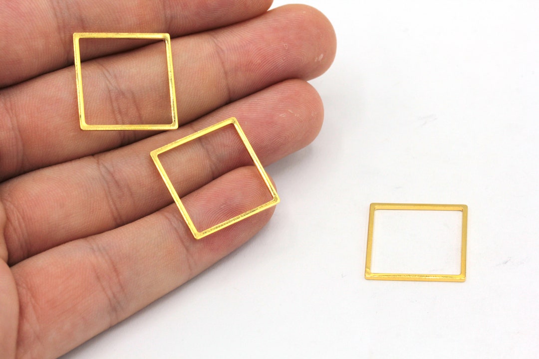 20mm 24k Shiny Gold Square Charm, Square Ring, Blank Square Connector ...