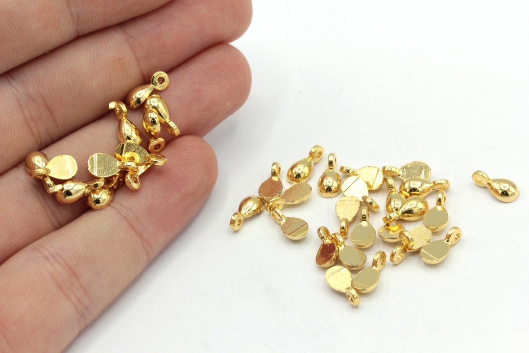 5x10mm 24k Shiny Gold Plated Mini Drop Charm, Tiny Drop Charm, Gold ...