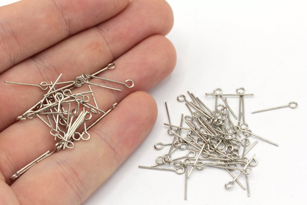 100 Pcs 23 Ga 15mm Silver Plated Eye Pin, Silver Plated Eye Pin, Eye ...