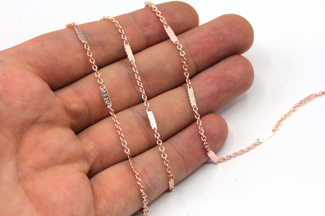 2.5x9mm Rose Gold Plated Tiny Cable Chain, Rose Bar Chain, Rose ...