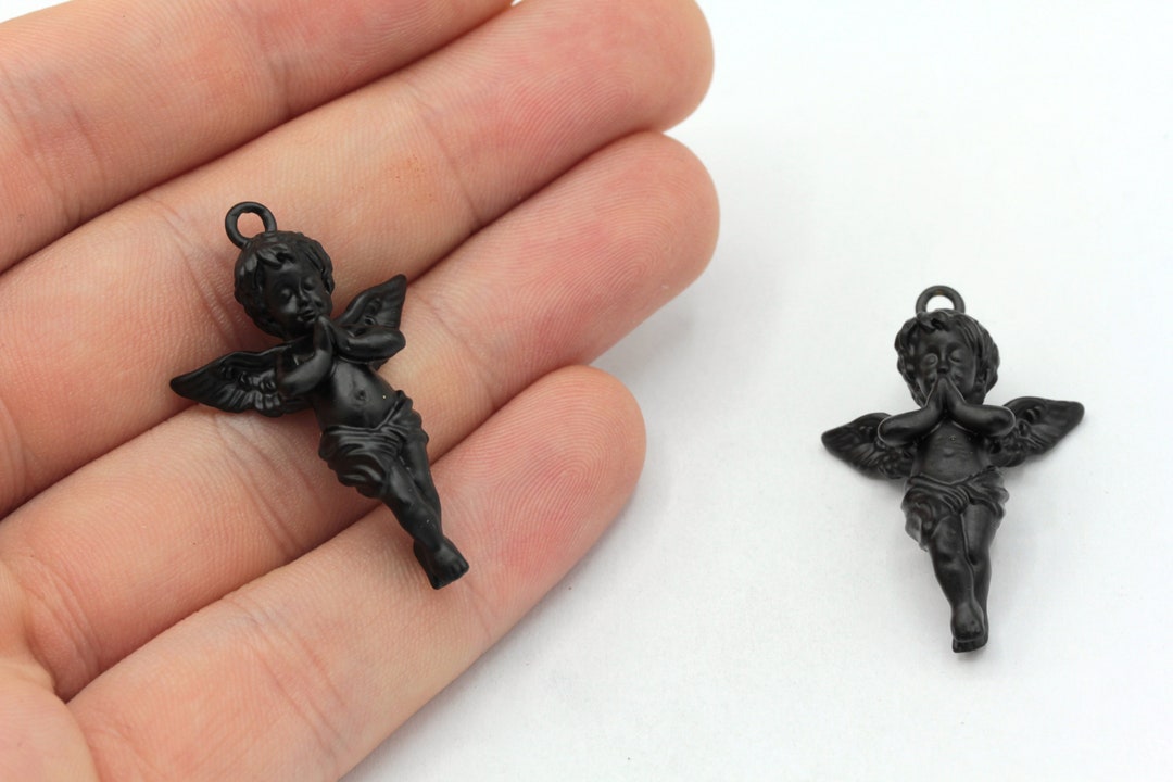 19x38mm Black Plated Baby Angel Charm, 3D Baby Angel Charm, Necklace ...