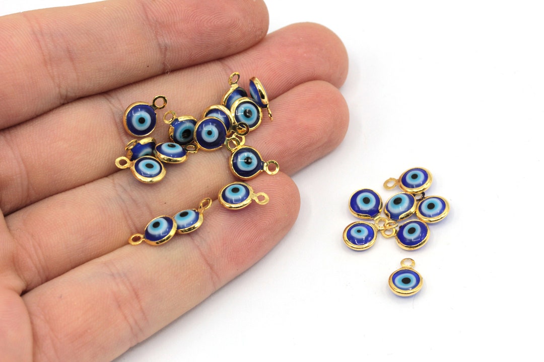 5 Pcs 6x10mm 24k Shiny Gold Mini Evil Eye Charm, Glass Evil Eye Charm ...