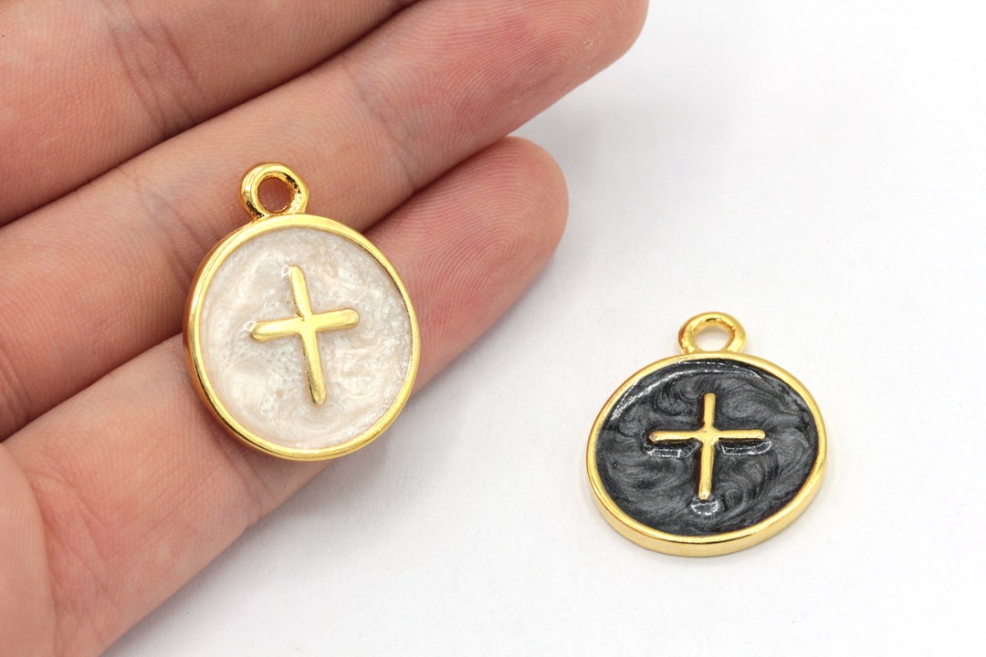 22x27mm 24k Shiny Gold Plated Round Cross Charm, Cross Medallion Charm ...