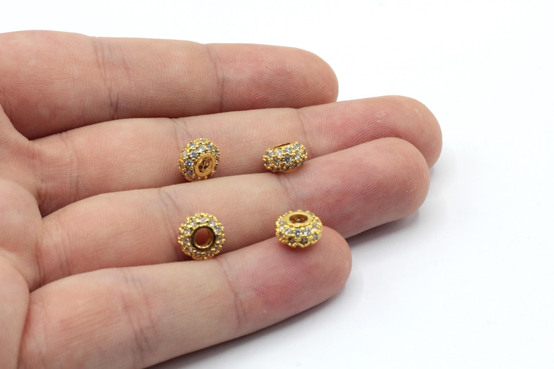 8mm 24k Shiny Gold Plated CZ Micro Pave Rondelle Round Tire Beads ...