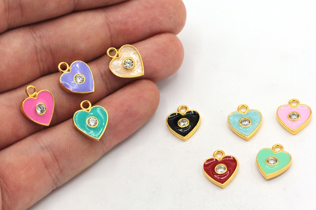 11x13mm 24k Shiny Gold Tiny Heart Charm, CZ Micro Pave Heart Charm ...
