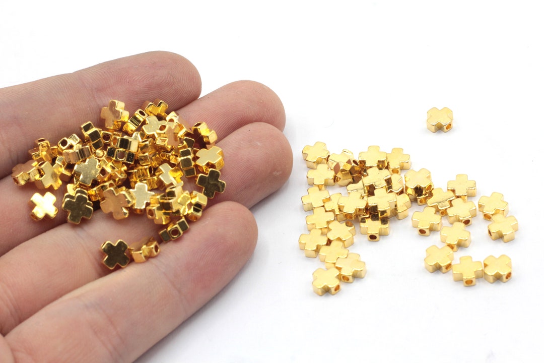 6mm 24k Shiny Gold Plated Mini Cross Beads, Cross Bracelet Beads, Tiny ...