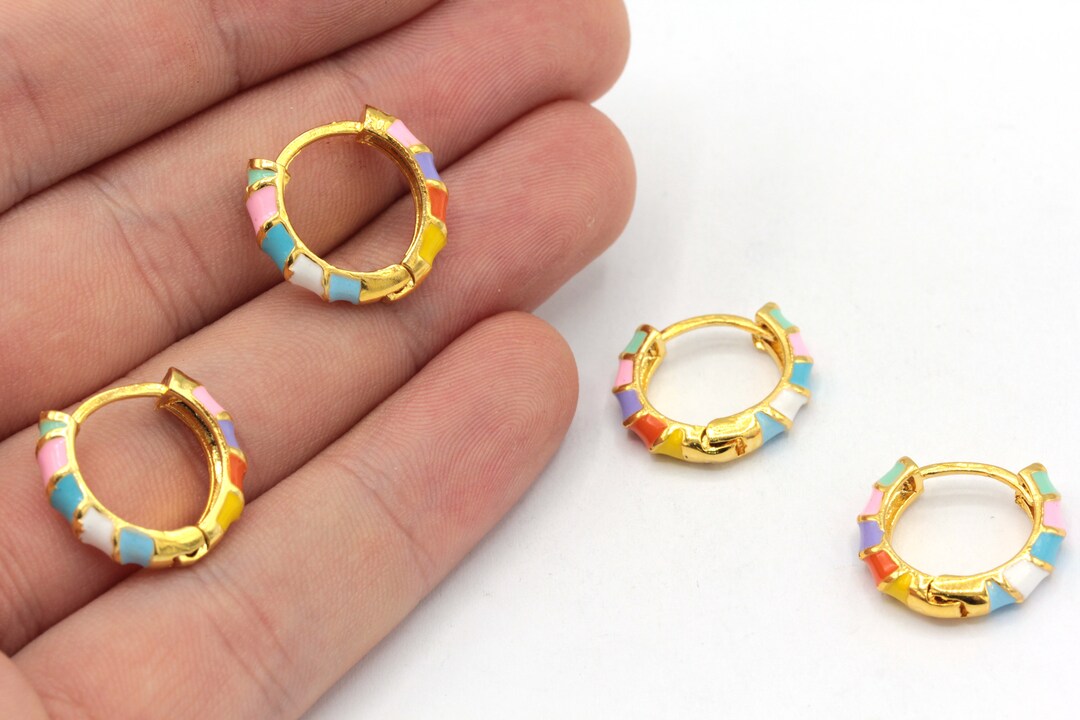 17mm 24k Shiny Gold Plated Colorful Hoop Earring Earrings, Round ...