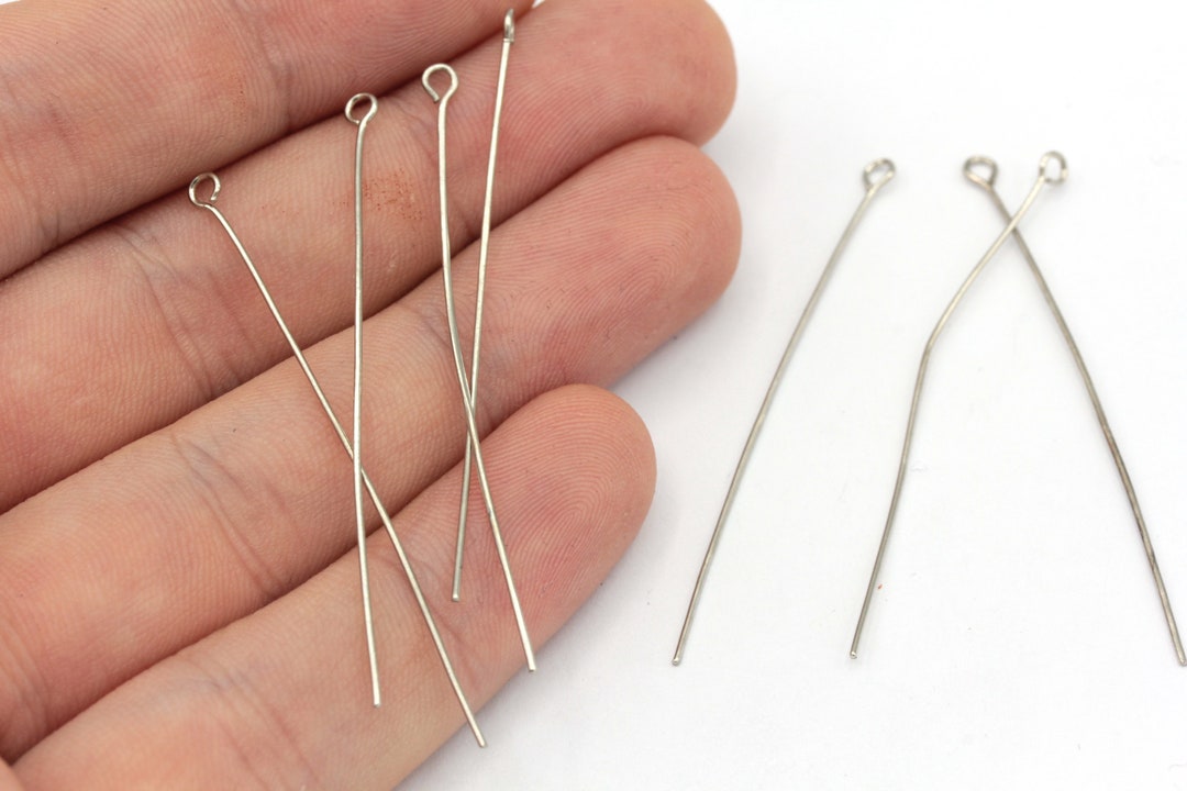 100 Pcs 23 Ga 50mm Silver Plated Eye Pin, Silver Plated Eye Pin, Eye ...
