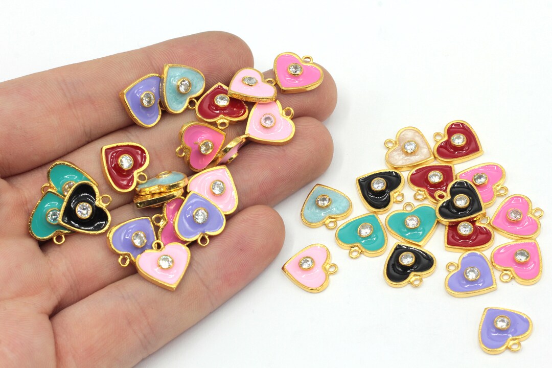 11x13mm 24k Shiny Gold Tiny Heart Charm, CZ Micro Pave Heart Charm ...
