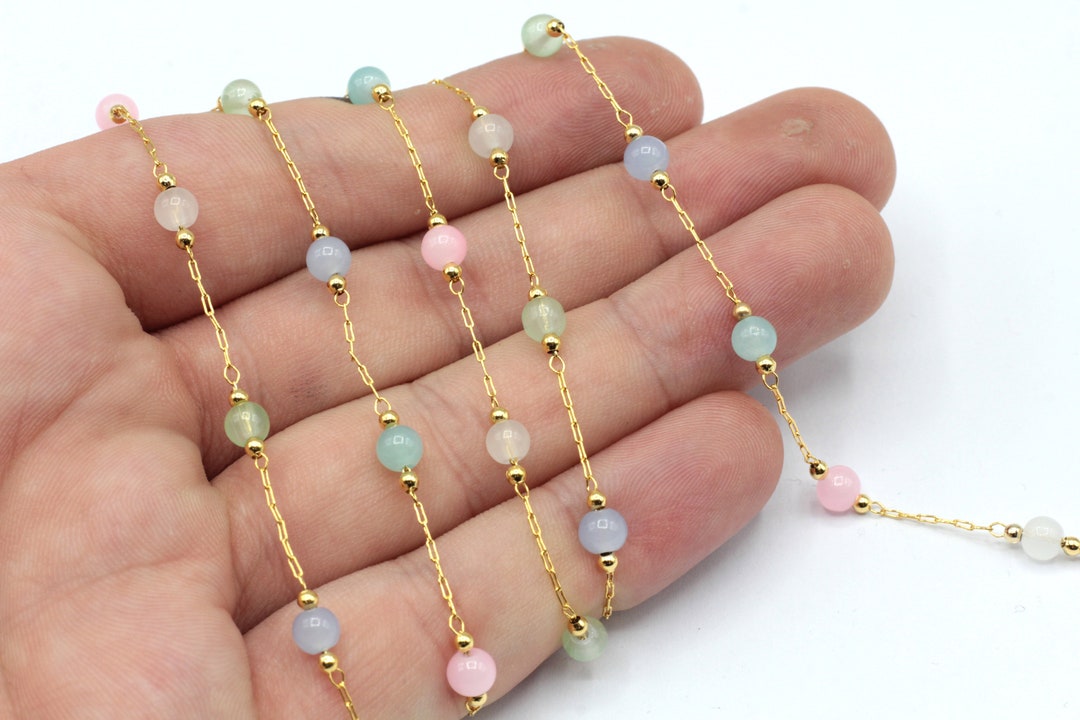 24k Shiny Gold Plated Glass Chain, Beaded Chain, Seed Glass Chain ...