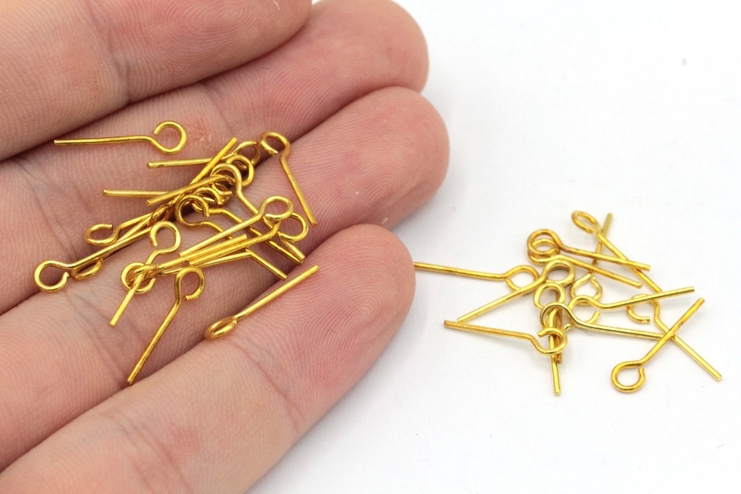 100 Pcs 20 Ga 15mm Brass Eye Pin, Gold Tone Eye Pin, Eye Pins, Brass ...