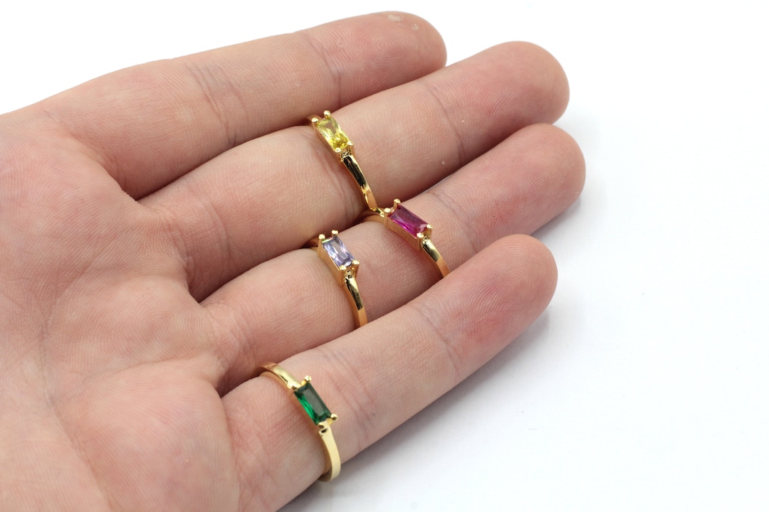 16-17mm 24k Shiny Gold Plated Adjustable Birthstone Ring, Month Ring ...