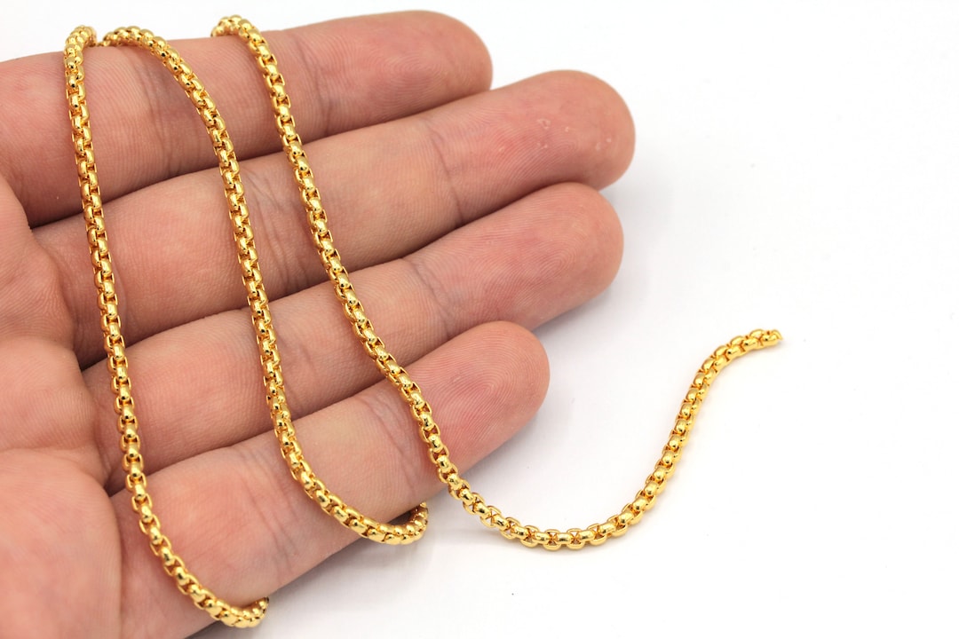 2.5mm 24k Shiny Gold Plated Box Chain, Gold Rolo Chain, Rolo Link Chain ...
