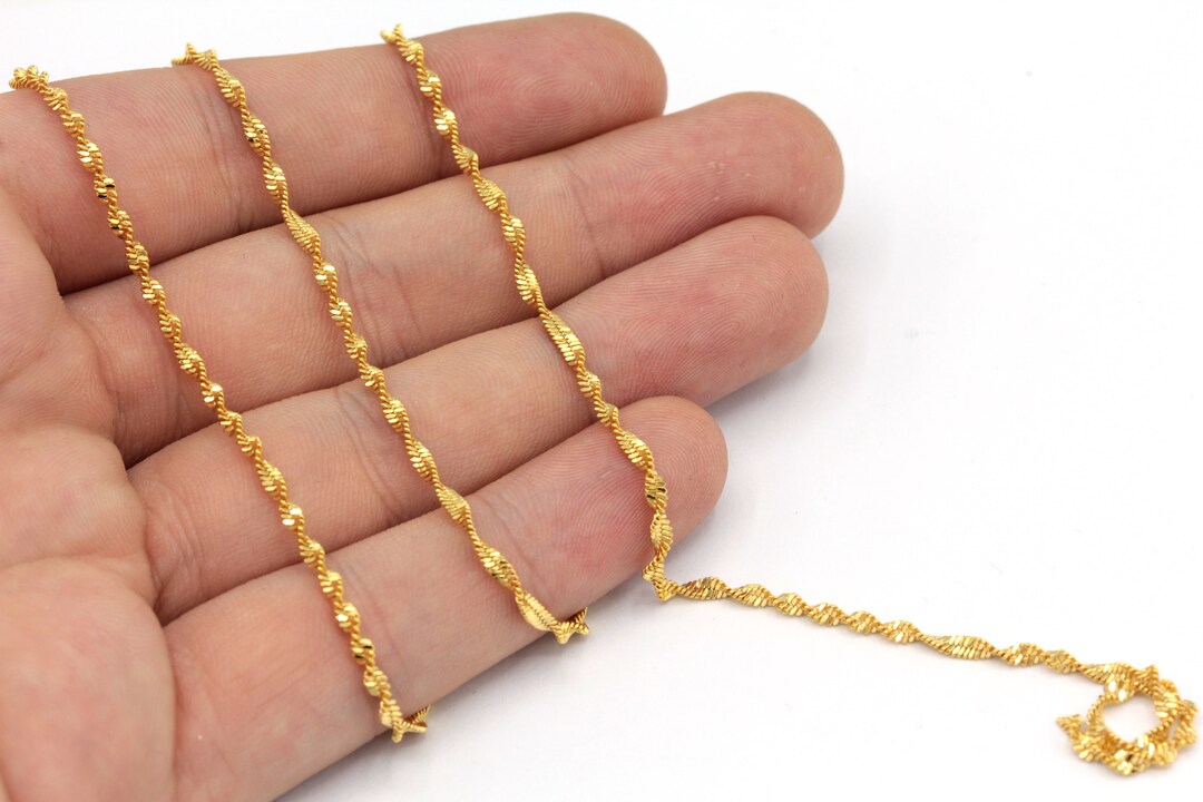 24k Shiny Gold Plated Tiny Twist Chain, Rope Chain, Singapore Chain ...