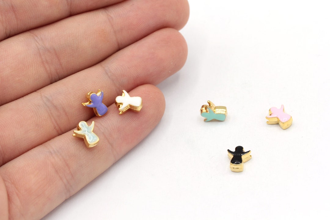 7x8mm 24k Shiny Gold Plated Enamel Angel Beads, Mini Angel Charm, Angel ...