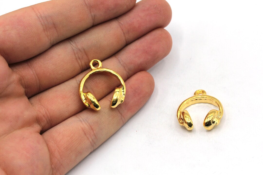 20x24mm 24k Shiny Gold Headset Charm, Gold Headphone Charm, Music ...