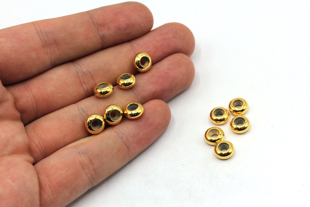 4x8mm 24k Shiny Gold Slider Beads, Rubber Stopper Beads, Rondelle Beads ...