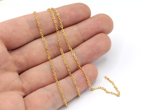 2mm 24k Shiny Gold Plated Tiny Cable Chain Flat Rolo Chain - Etsy