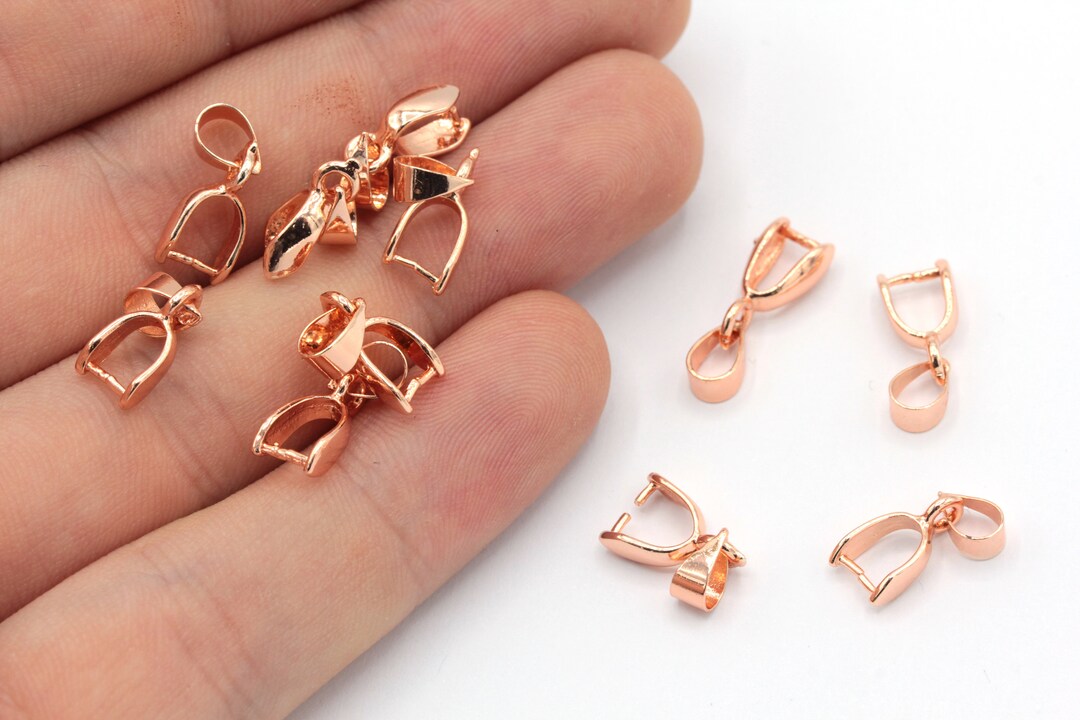 10 Pcs 5x16mm Rose Gold Plated Pendant Bail, Rose Pinch Bails, Charm ...