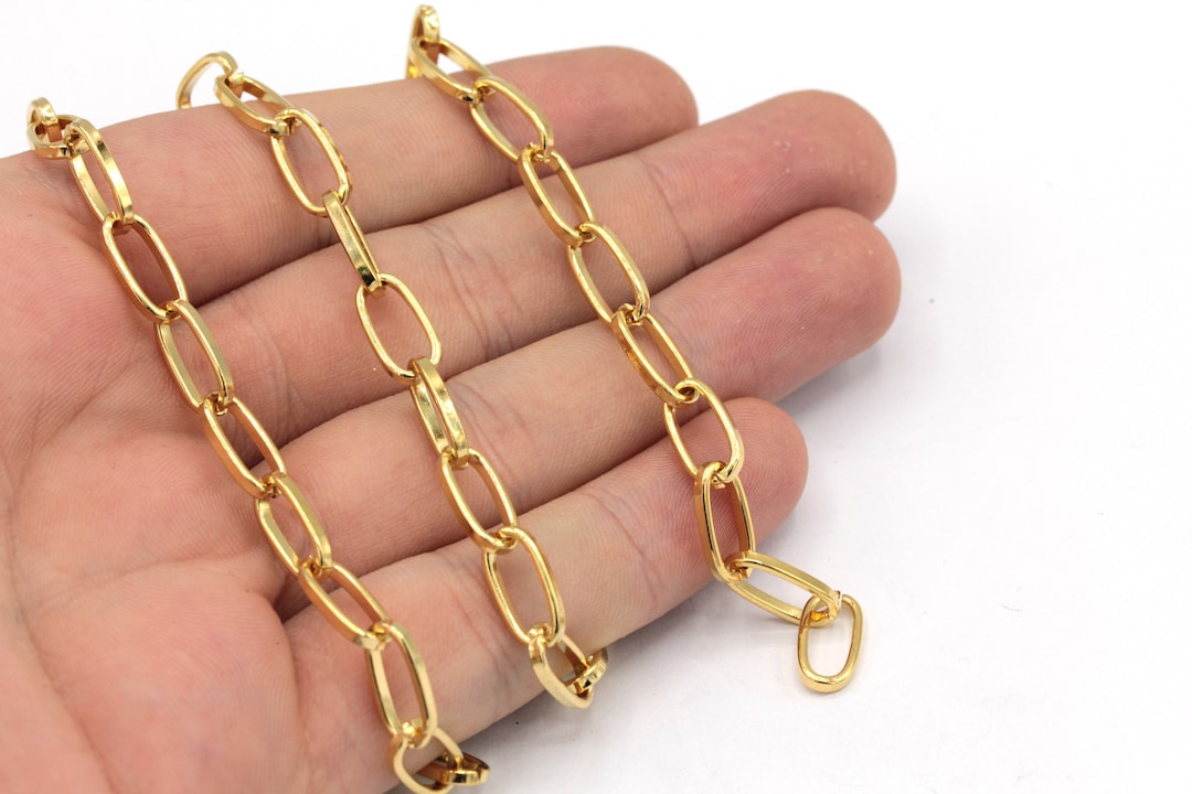 6x12mm 24k Shiny Gold Oval Link Necklace Chain, Gold Link Chain, Open ...