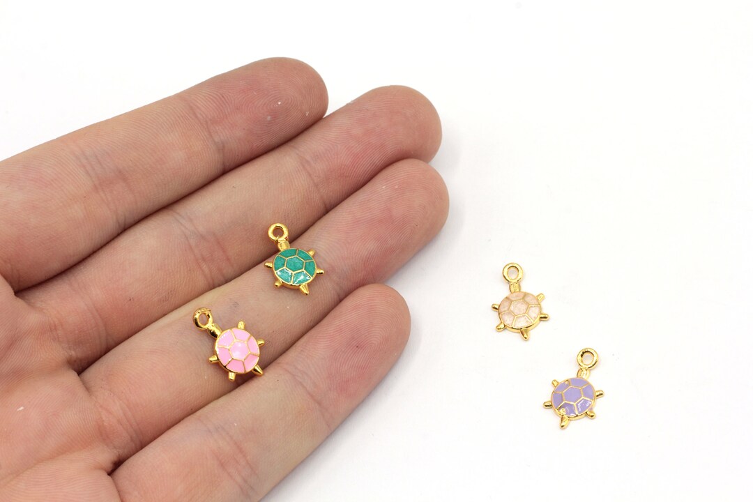 9x16mm 24k Shiny Gold Plated Mini Turtle Charm, Enamel Turtle Charm ...