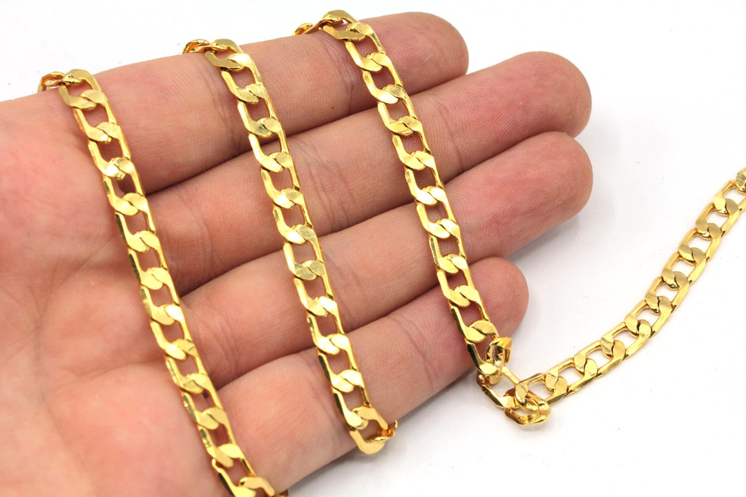 6x9mm 24k Shiny Gold Plated Curb Chain, Cuban Curb Chain, Faceted Curb ...