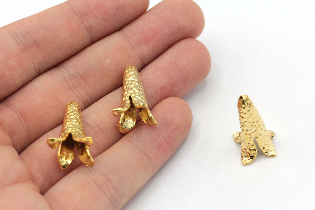 10x20mm 24k Shiny Gold Plated Cone Caps, Hammered Cone Cap, Cones, Bead ...