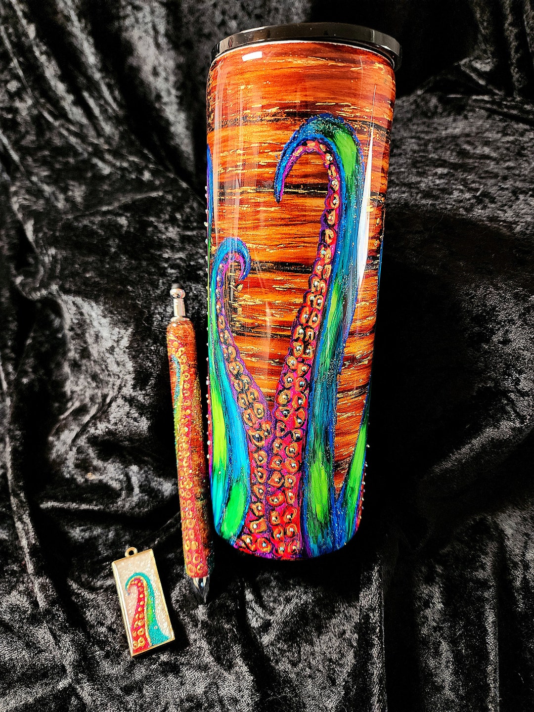 Semi-custom Pre-order Tumbler W/ Straw - Handpainted Octopus/kraken on ...