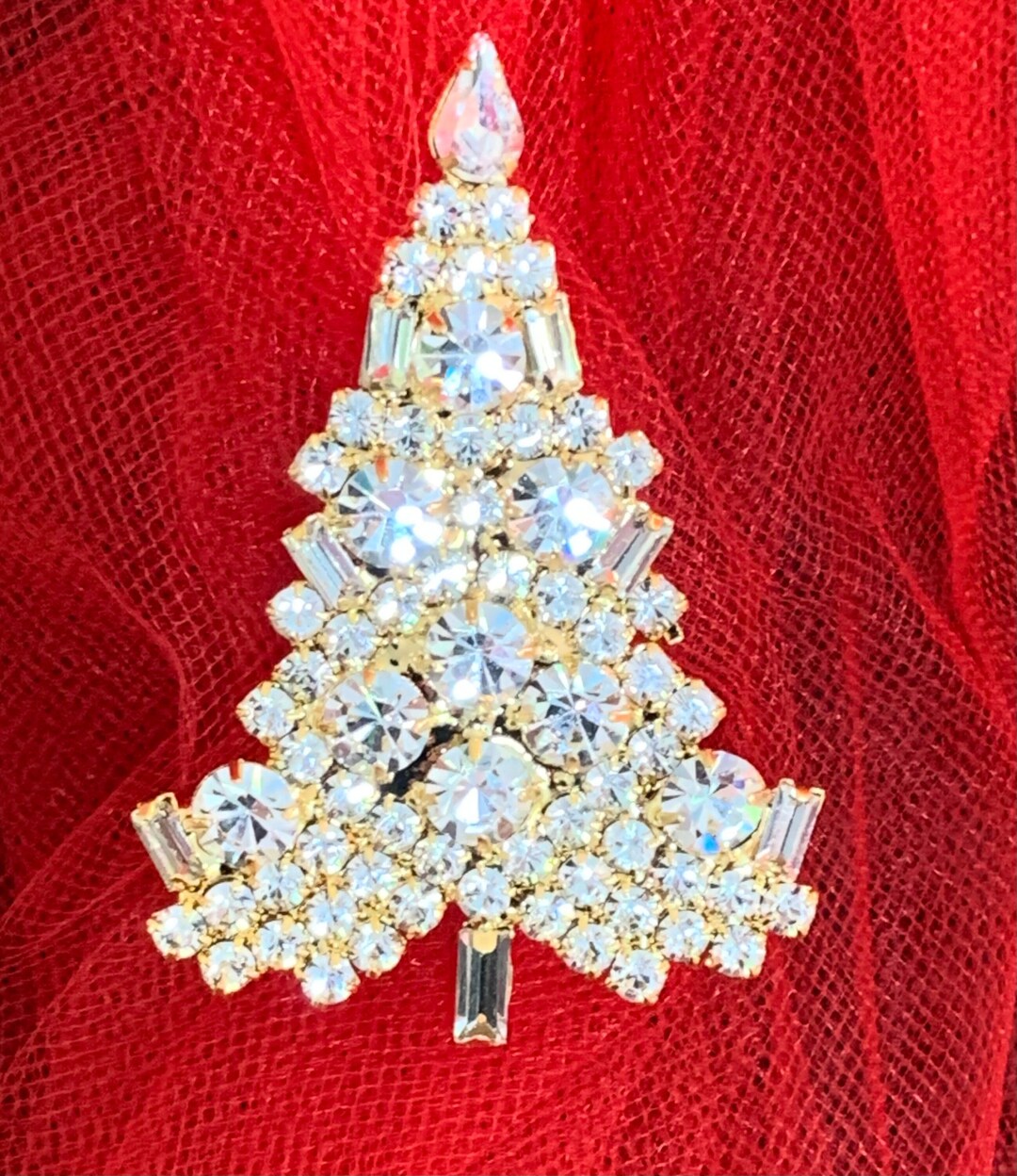 Gold and Crystal Christmas Tree Pin - Etsy UK