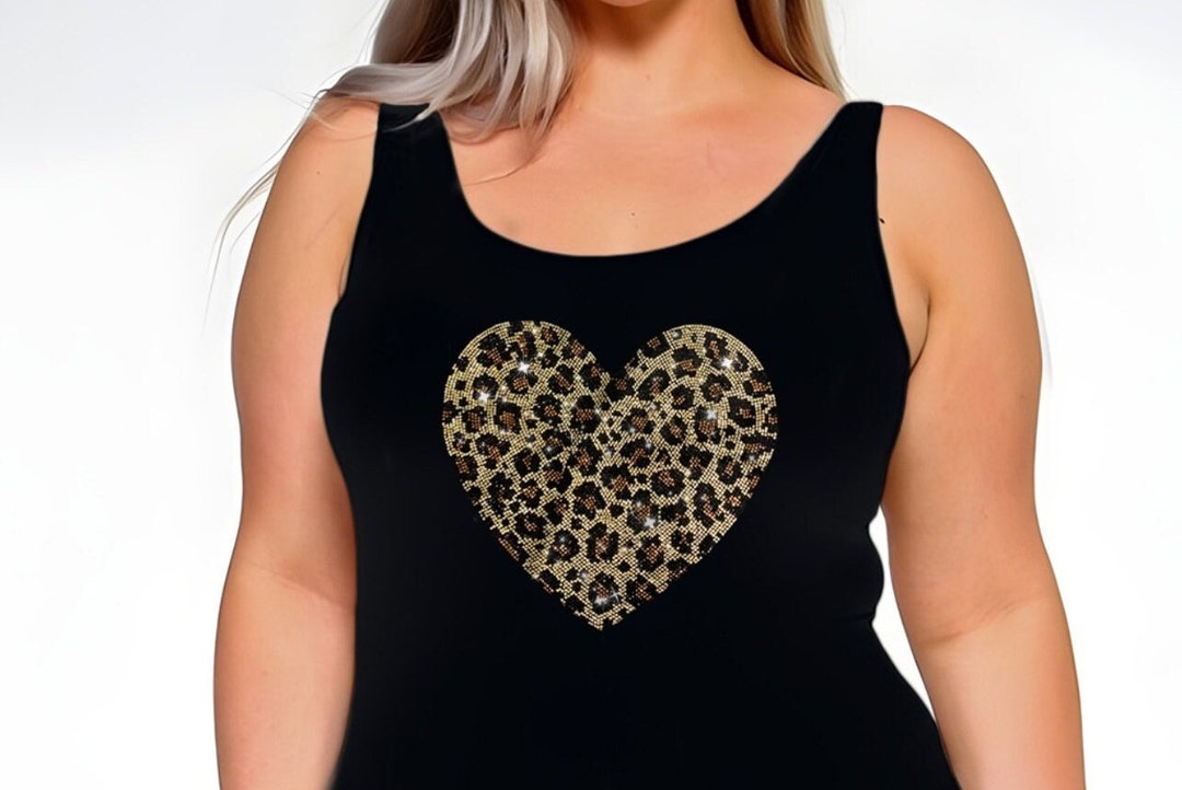 Mid/plus Size Rhinestone Leopard Heart Tank - Etsy
