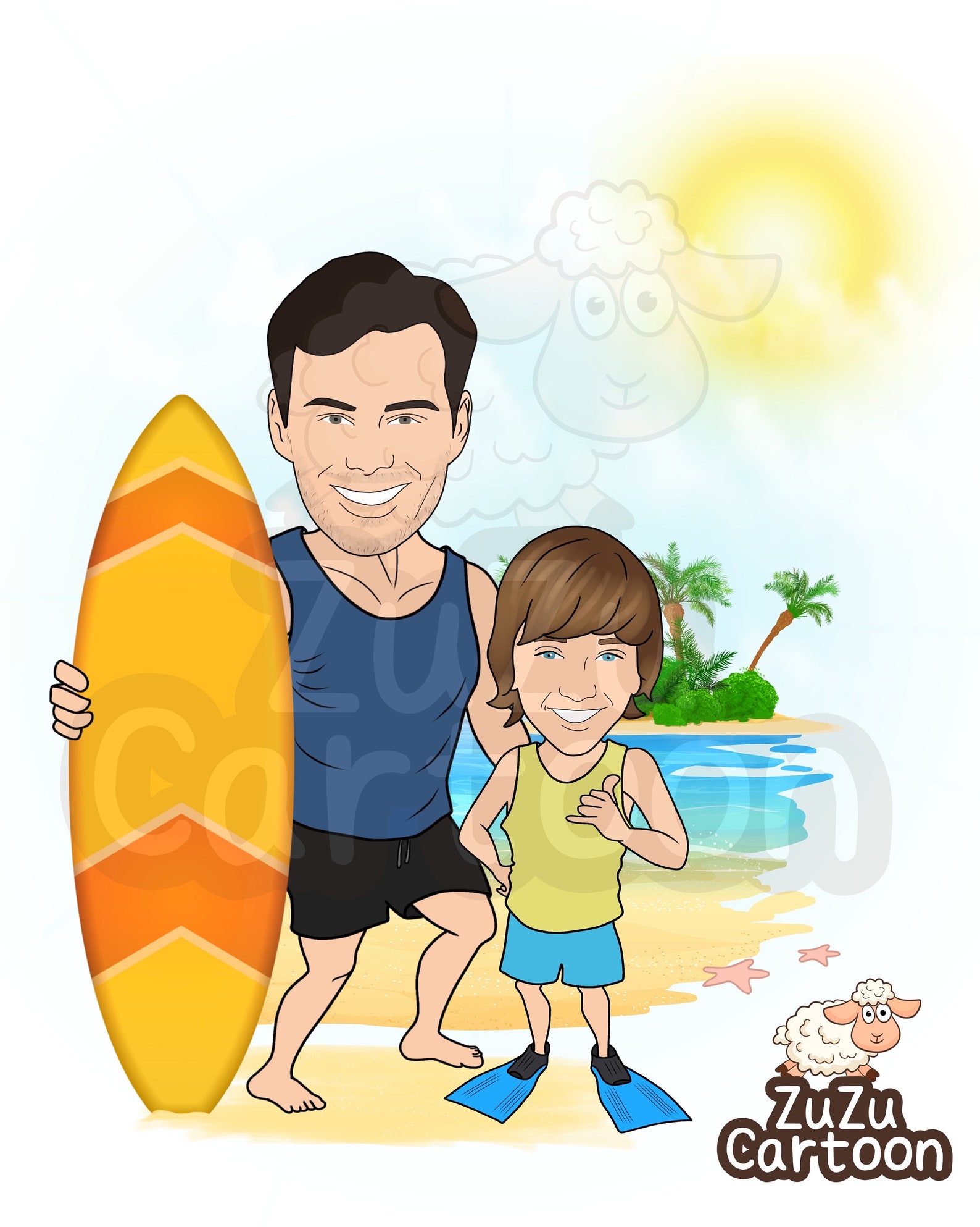 Father's Day Cartoons Personalized Dad and Kids - Etsy