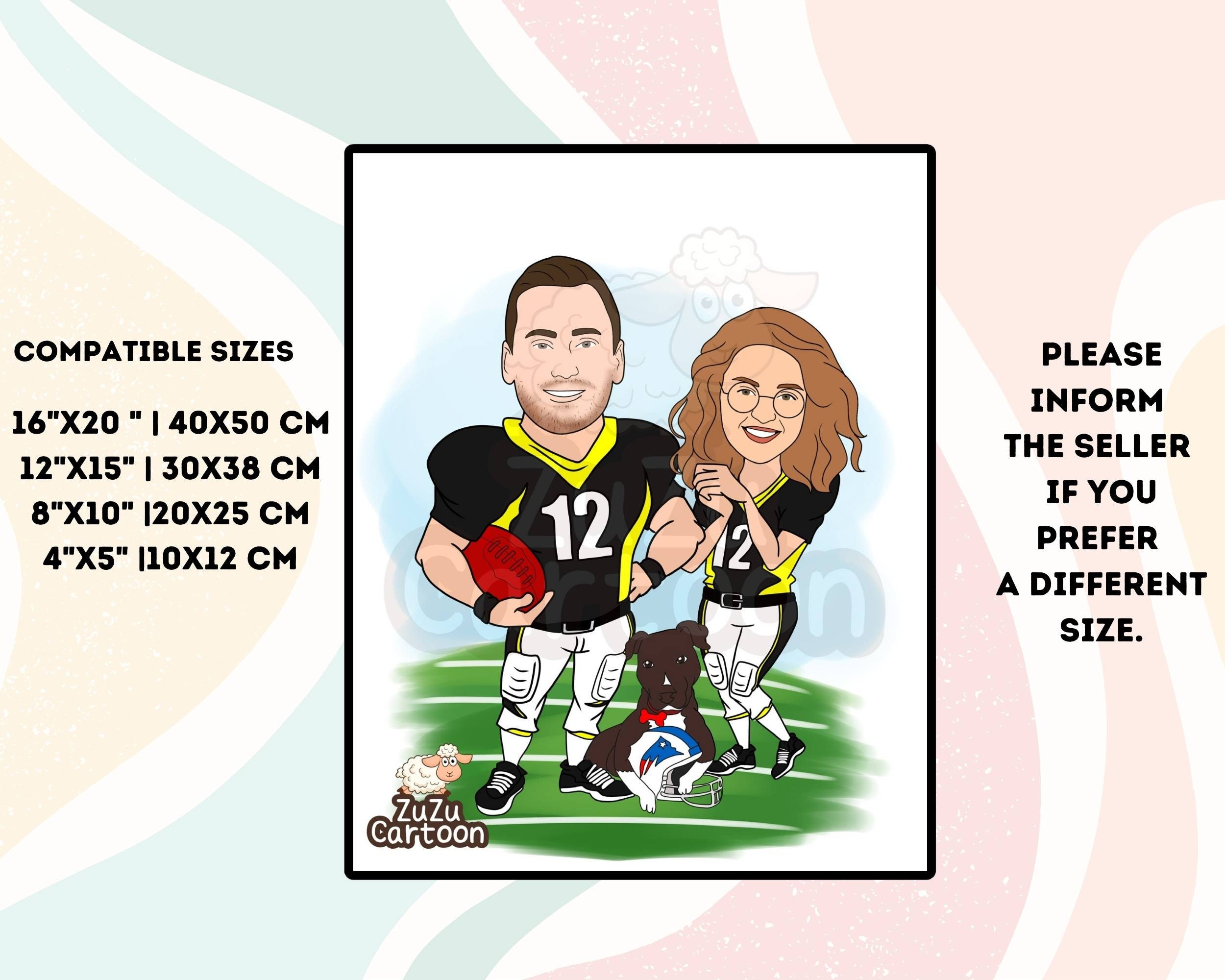 Custom Soccer Couple Cartoon Caricature With Pet Fun - Etsy