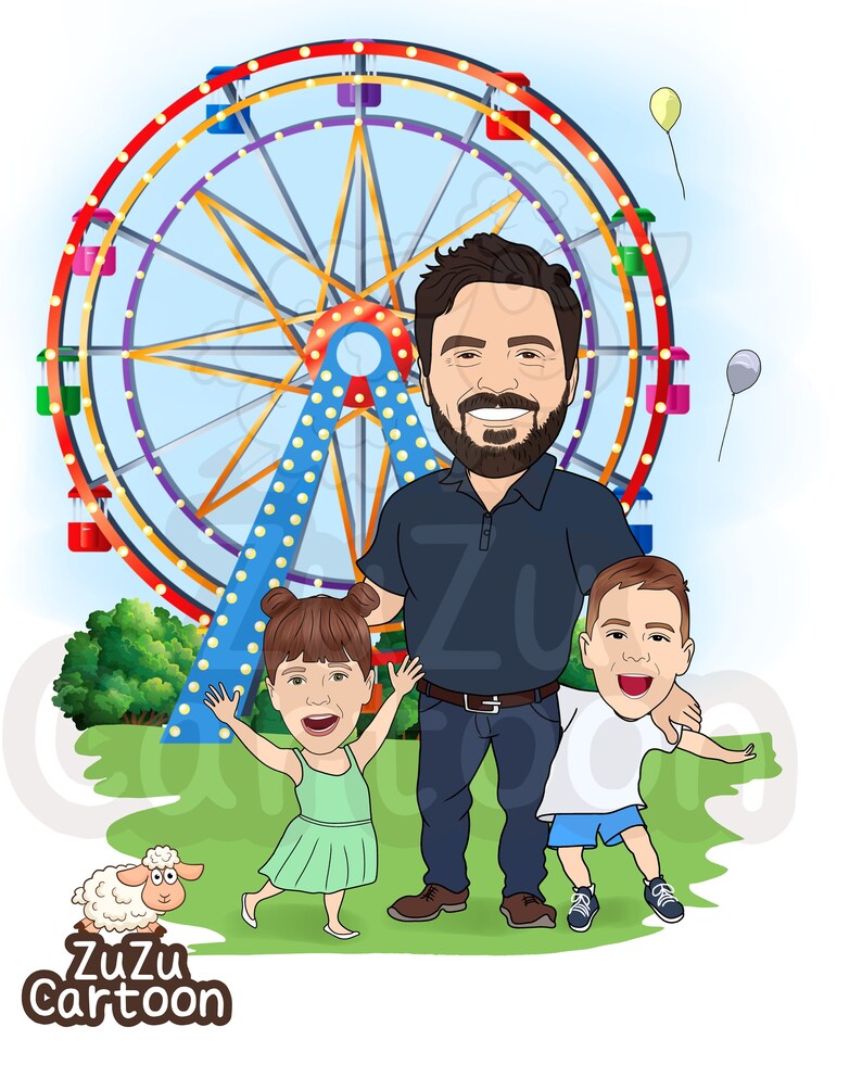 Father's Day Cartoons Personalized Dad and Kids - Etsy