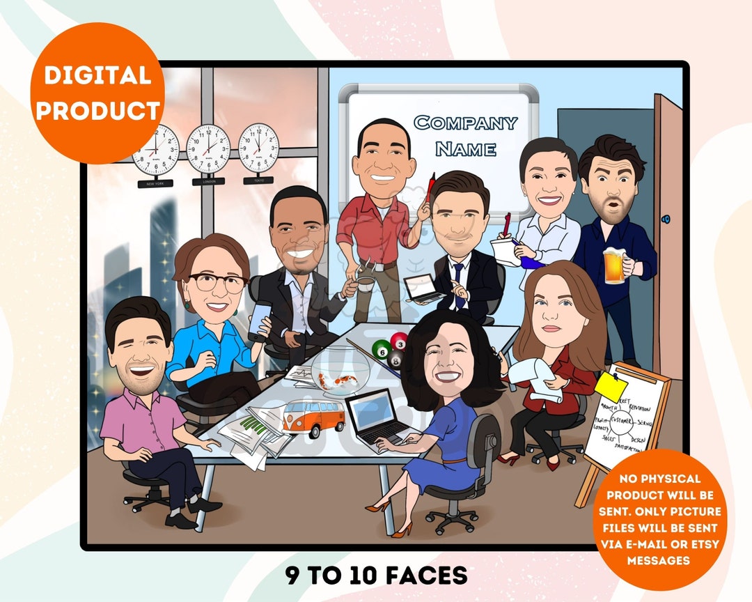 Custom Company Group Portrait, Large Business Team Cartoon Caricature ...