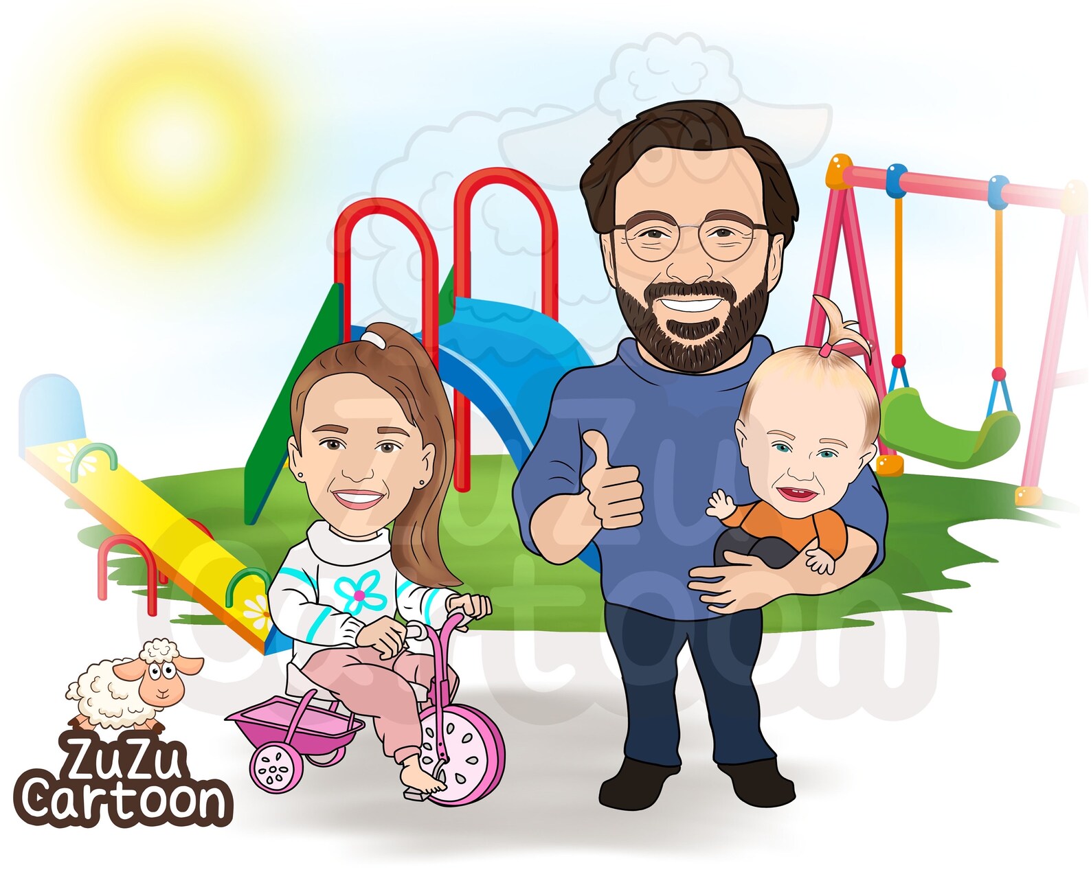 Father's Day Cartoons Personalized Dad and Kids - Etsy