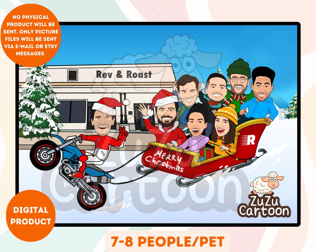 Work Team Christmas Cartoon Fun Holiday Digital Caricature Custom Group ...
