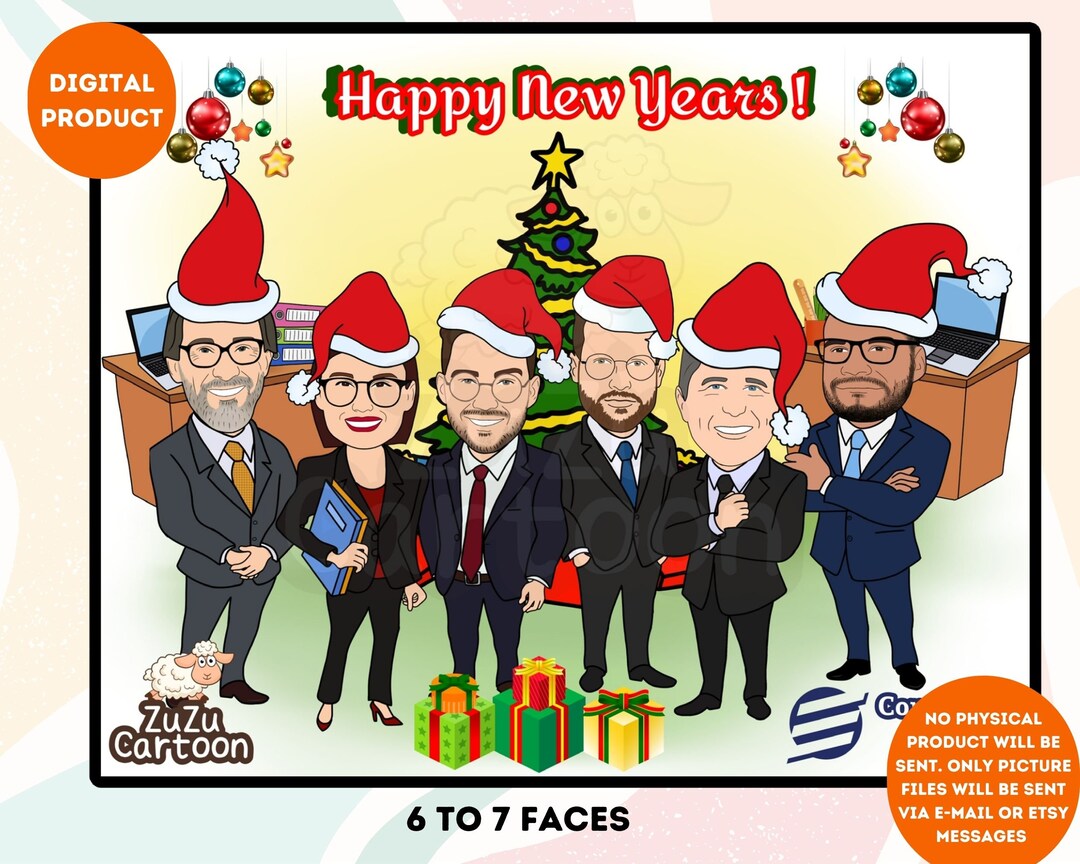Personalized Fun Happy Holidays Office Caricature, Custom Christmas ...