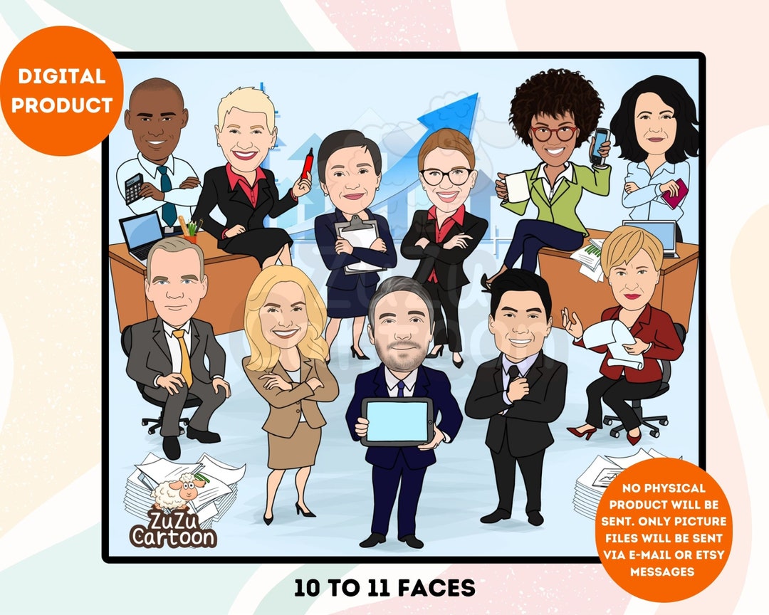 Custom Company Group Portrait, Large Business Team Cartoon Caricature ...