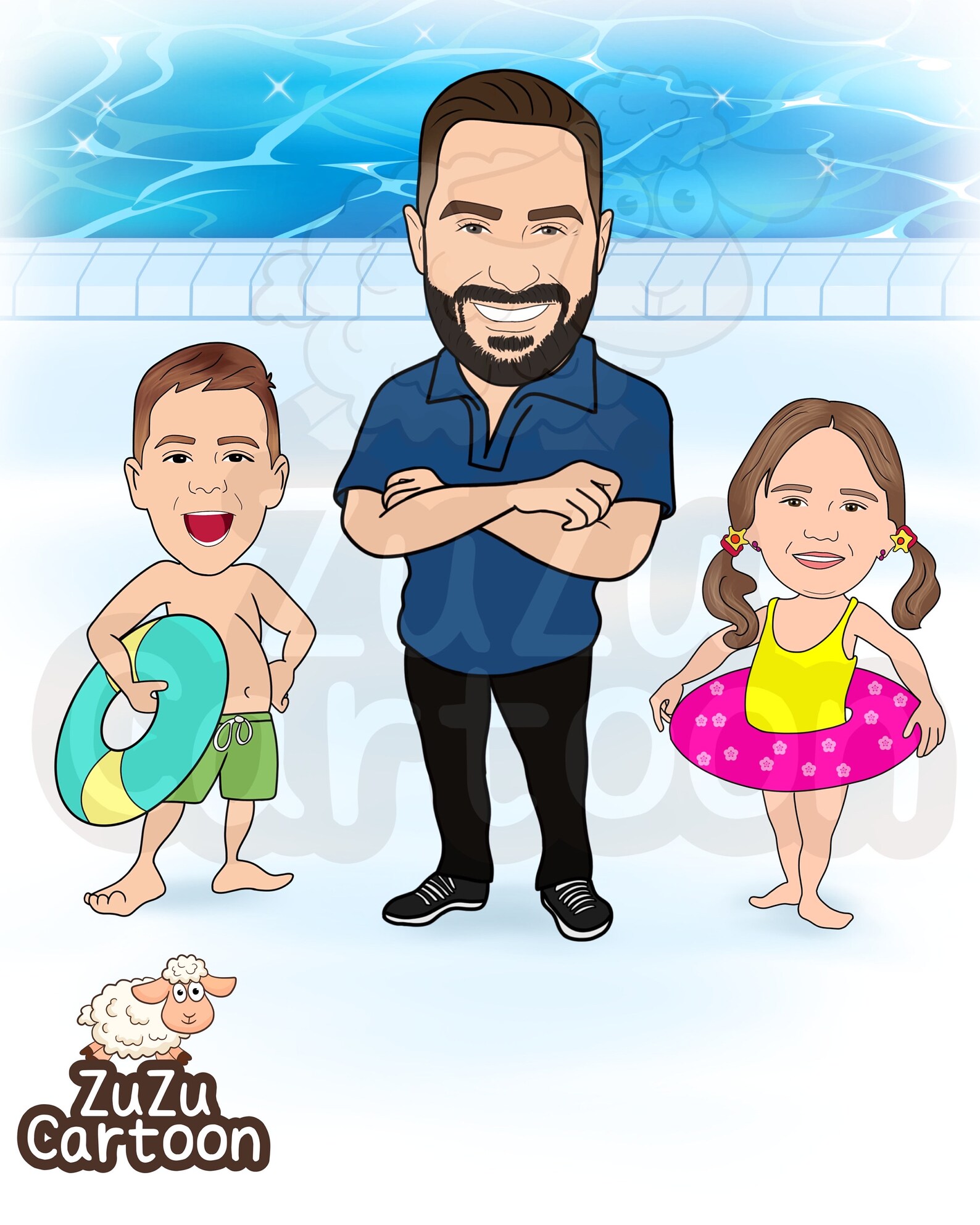 Father's Day Cartoons Personalized Dad and Kids - Etsy