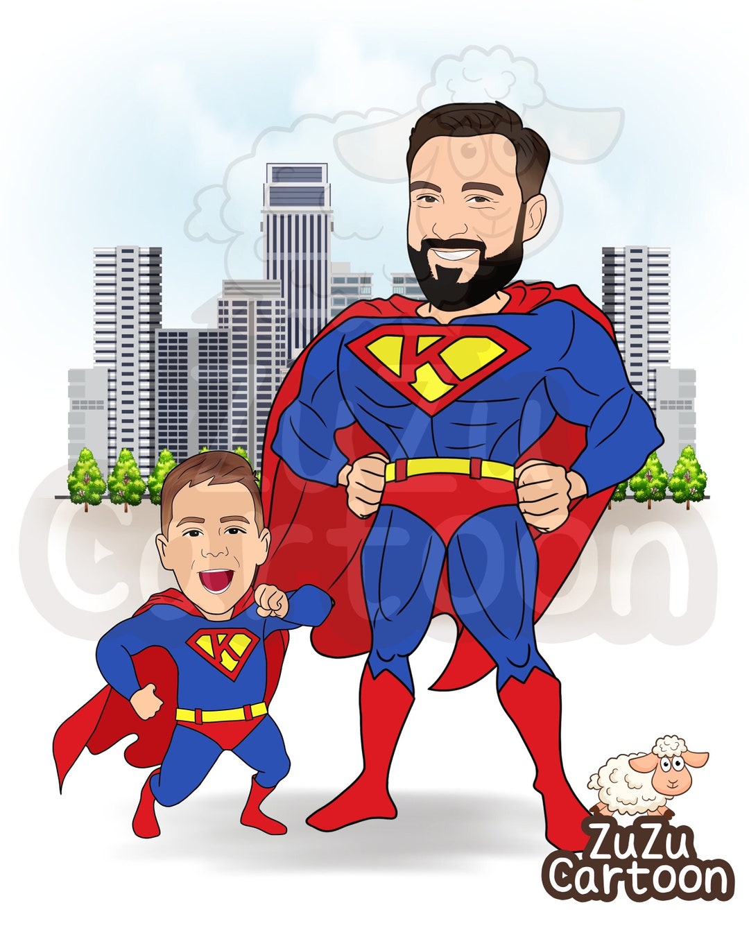 Father's Day Cartoons Personalized Dad and Kids - Etsy