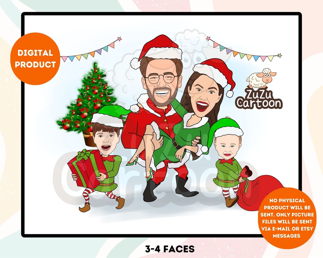 Custom Santa Family Portrait, Personalized Elves Christmas Cards ...