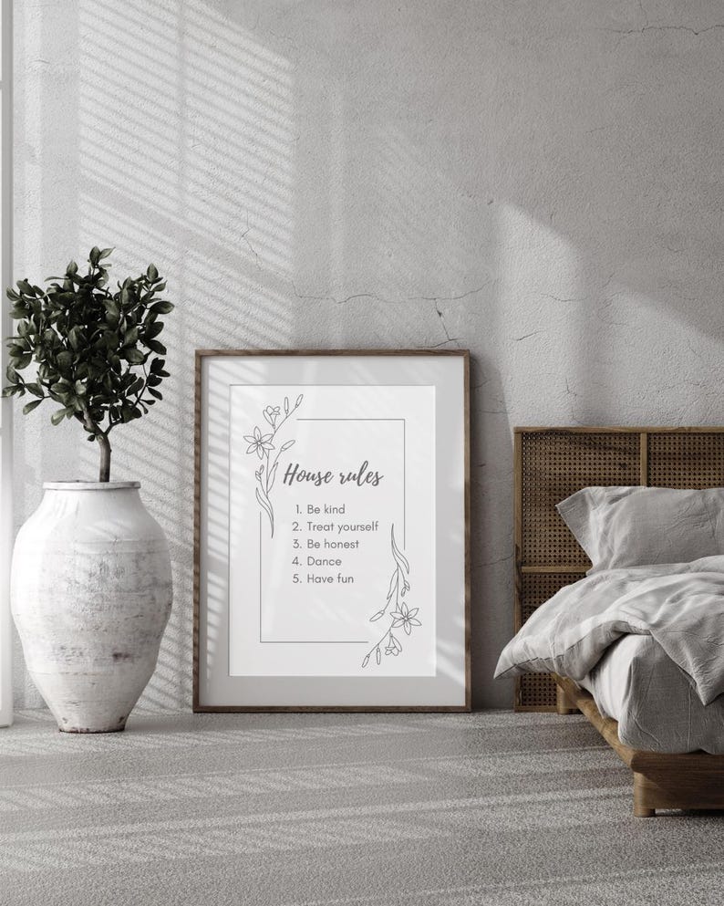 Printable Floral House Rules Poster | Minimalist Wall Art | Editable ...