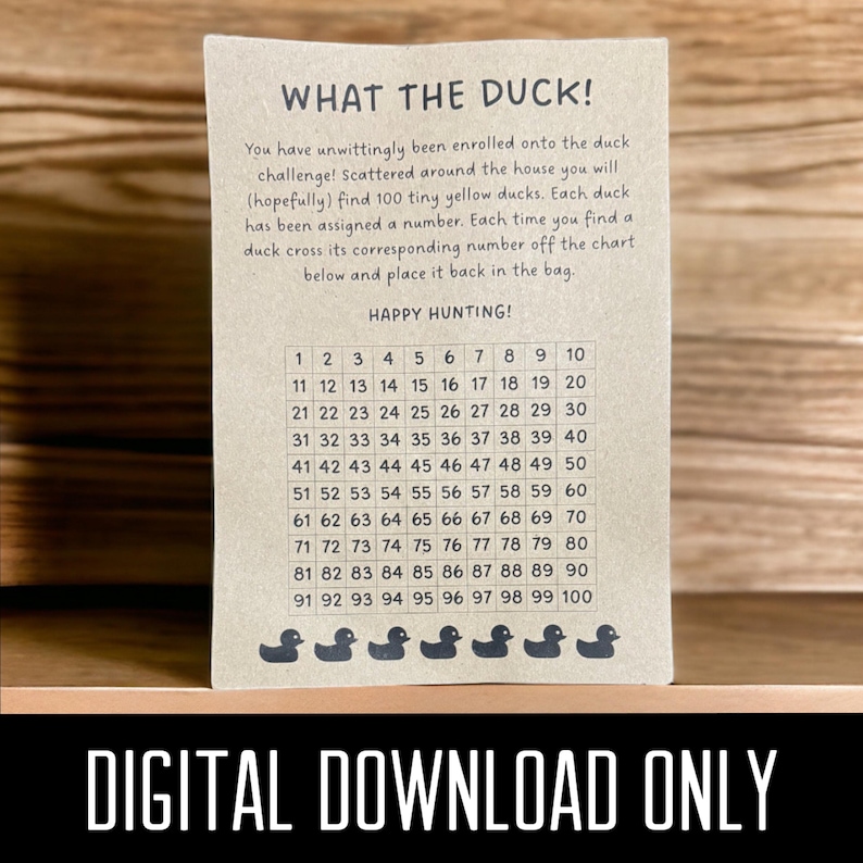 DIGITAL DOWNLOAD ONLY - 100 Duck Challenge Card, Hide-a-duck Card ...