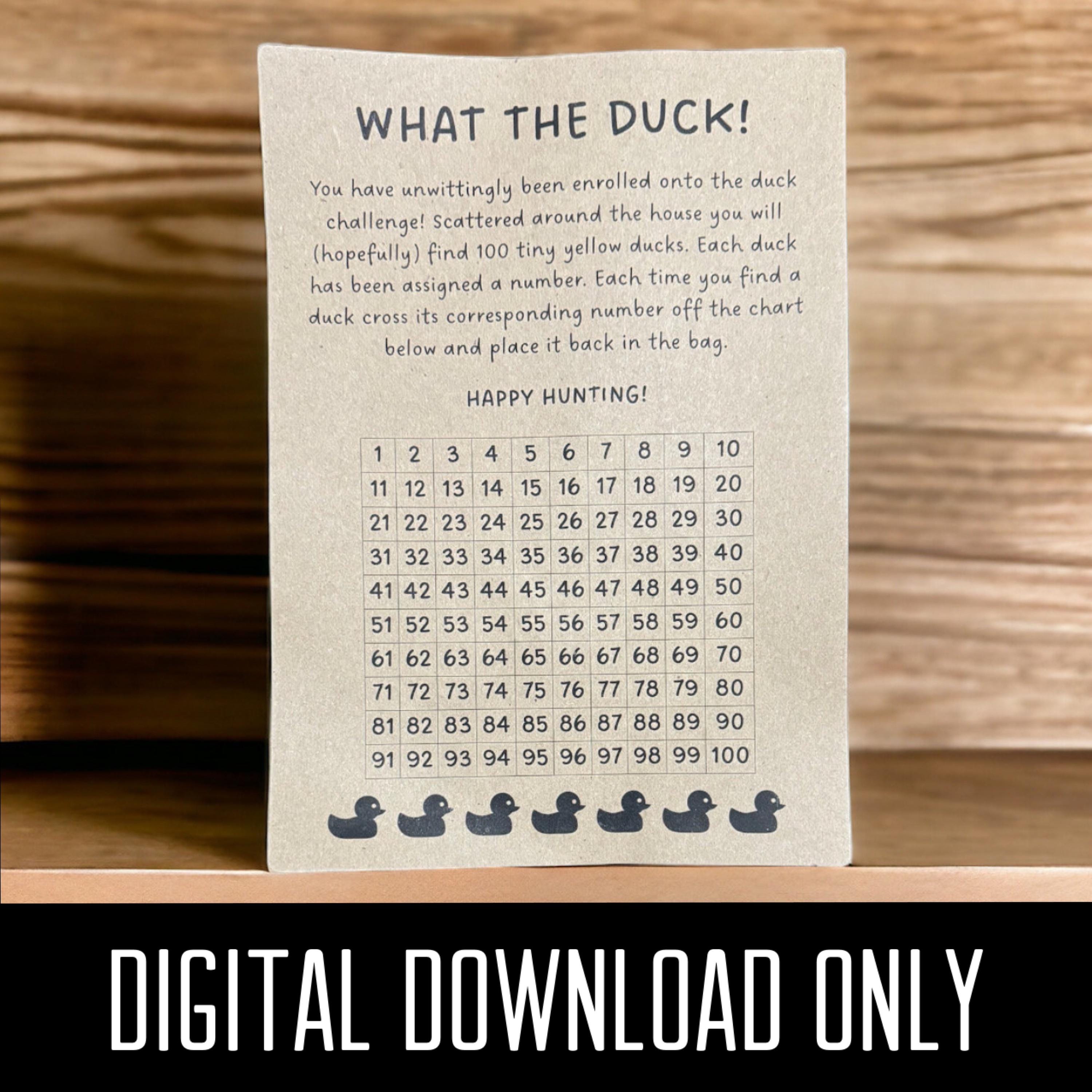 DIGITAL DOWNLOAD ONLY - 100 Duck Challenge Card, Hide-a-duck Card ...