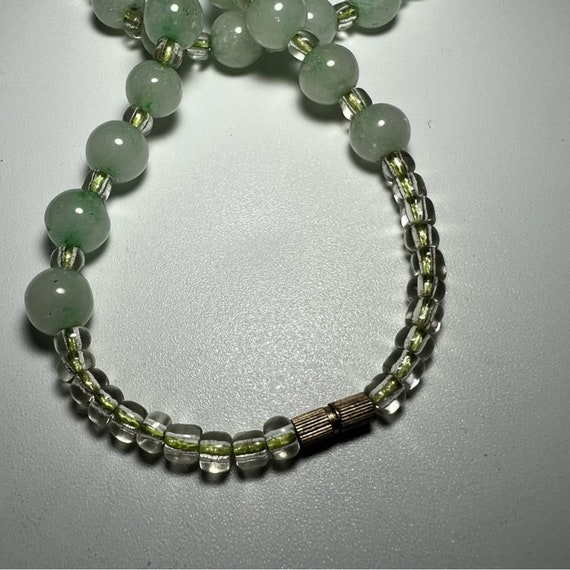 Vintage Icy Green Translucent Jade Bead Necklace with… - Gem