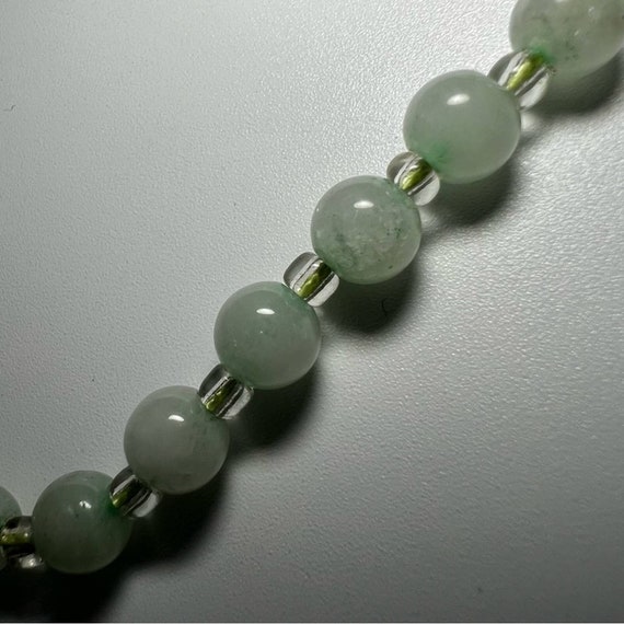 Vintage Icy Green Translucent Jade Bead Necklace with… - Gem