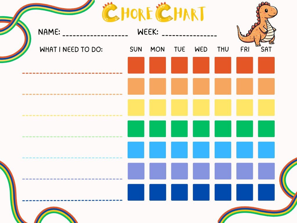 KIDS Weekly Chore Chart (dinosaurs) - Digital File - Instant Download ...