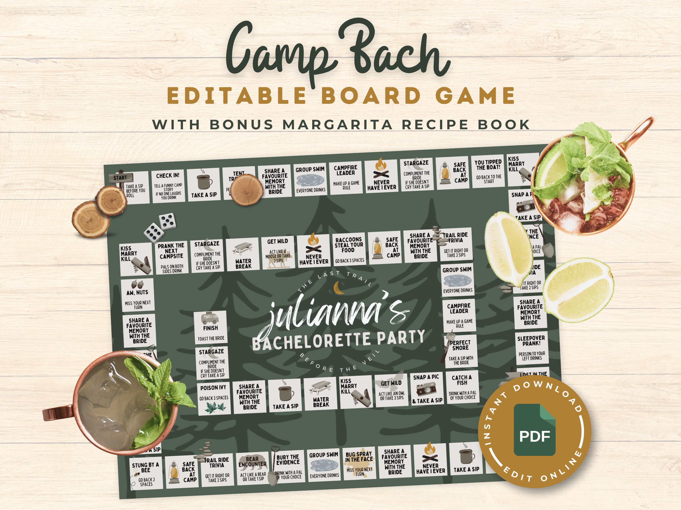 Camp Bach Board Game | Bachelorette Game | Editable Board Game | Hen ...