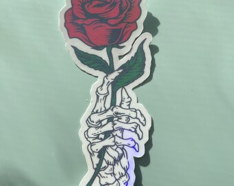 Red Rose Sticker, Rose in Skeleton Hand Stickers, Evil Hand With Rose ...